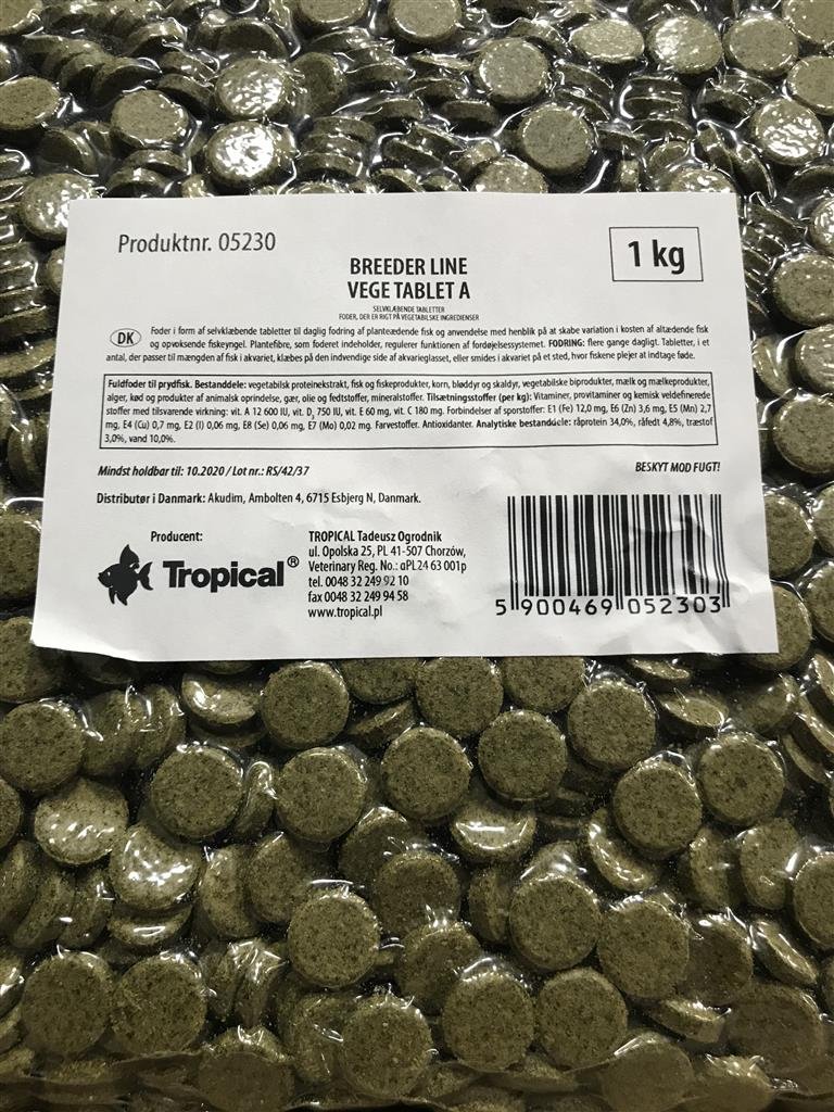 Breederline VEGE Tablet A, vacumpakket 1 kg - Tropical - Malawi-amager.dk